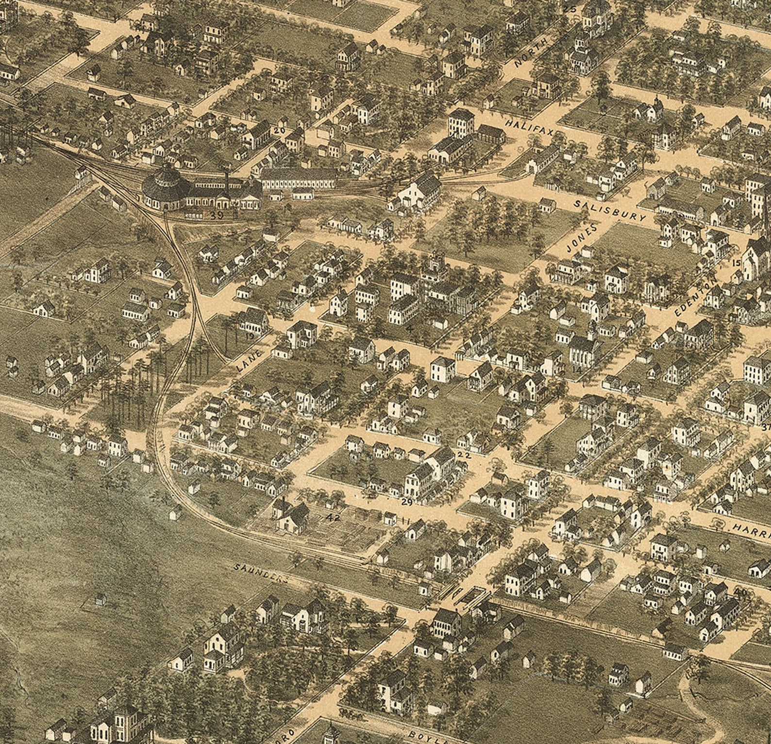 Map of Raleigh North Carolina NC 1872. Vintage Restoration - Etsy