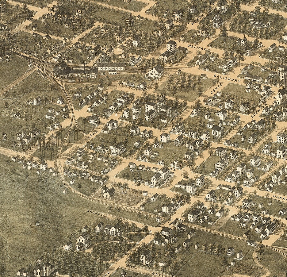 Map of Raleigh, North Carolina NC 1872. Vintage Restoration Hardware ...