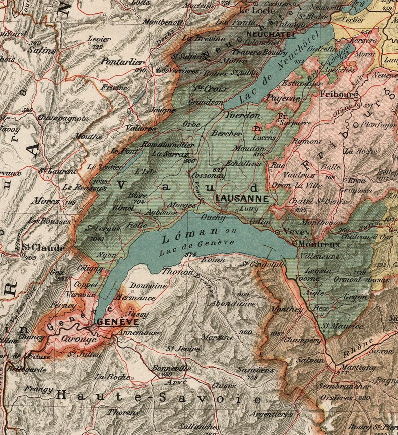 Map of Switzerland, 1921. Vintage Home Deco Old Wall Reproduction Map ...