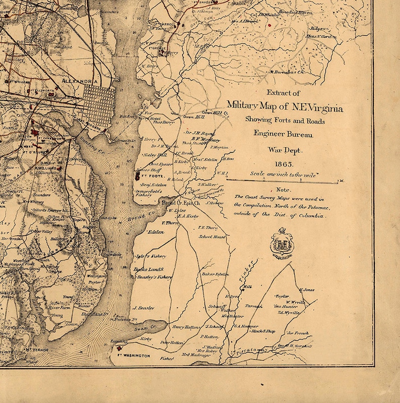Map of American Civil War Defenses of Washington, D.C. 1865. Vintage ...