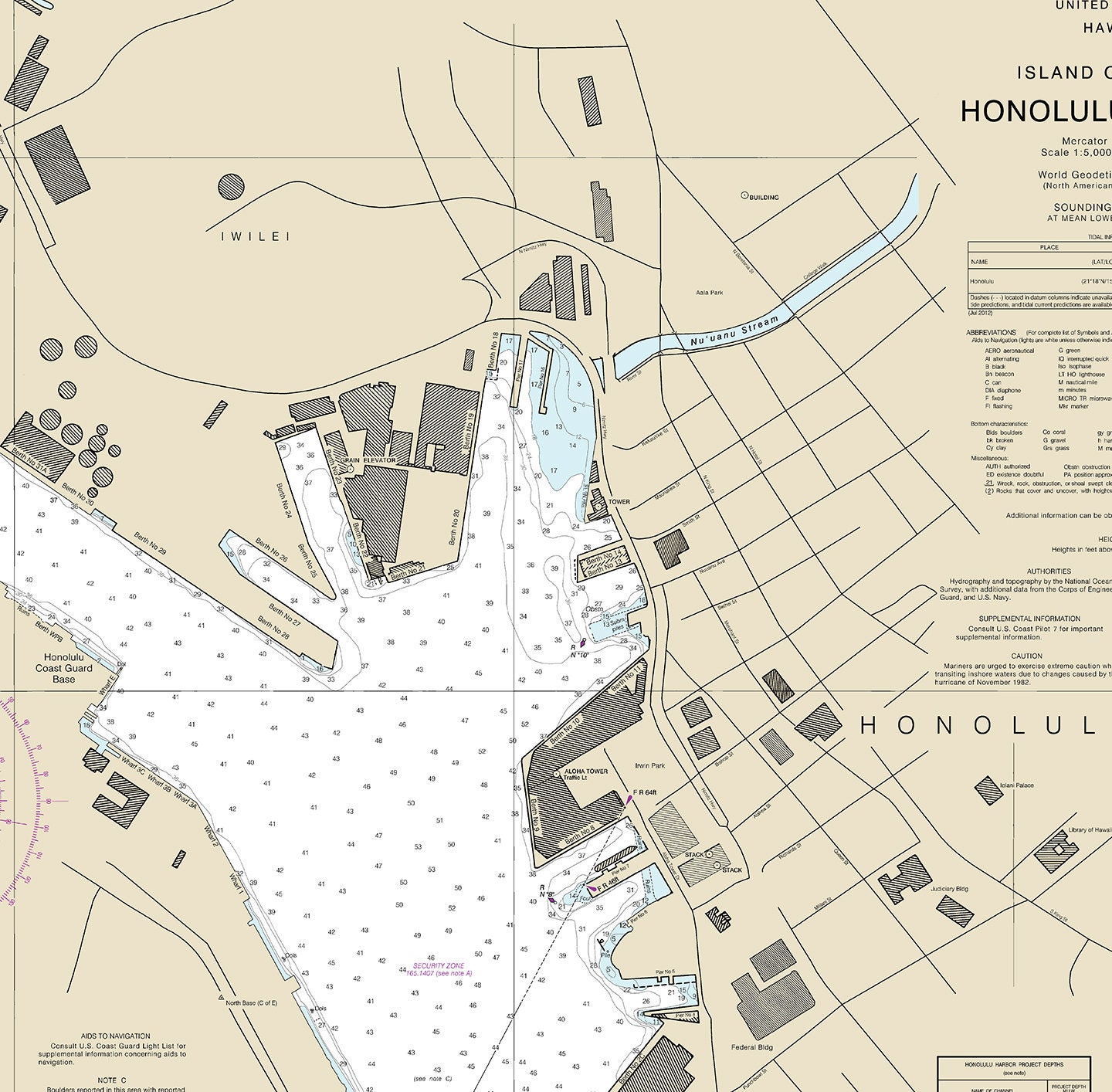 Nautical Charts of Honolulu Harbor, Oahu. 19367 Hawaii. Kakaako. Sand ...