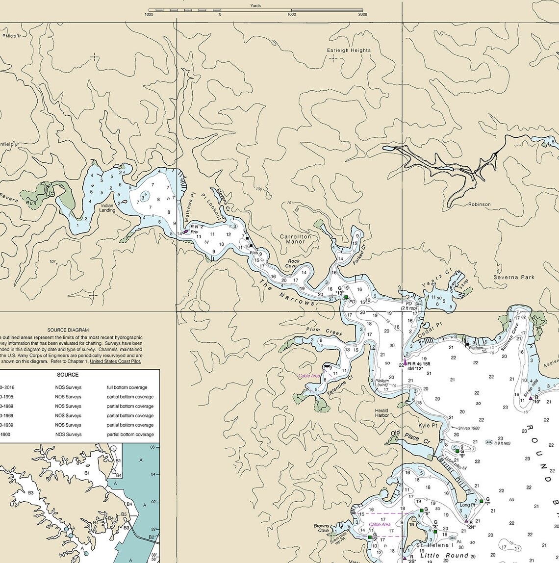 NOAA Nautical Charts of Chesapeake Bay Severn and Magothy - Etsy