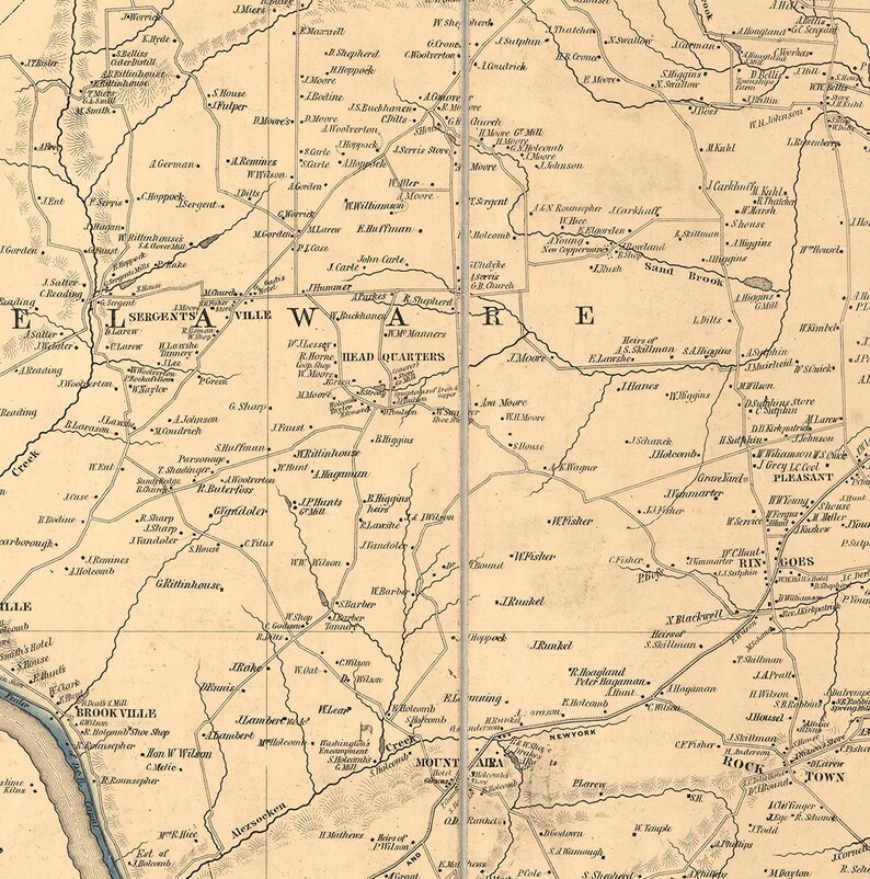 Map of Hunterdon County, New Jersey 1851. Vintage Restoration Hardware ...