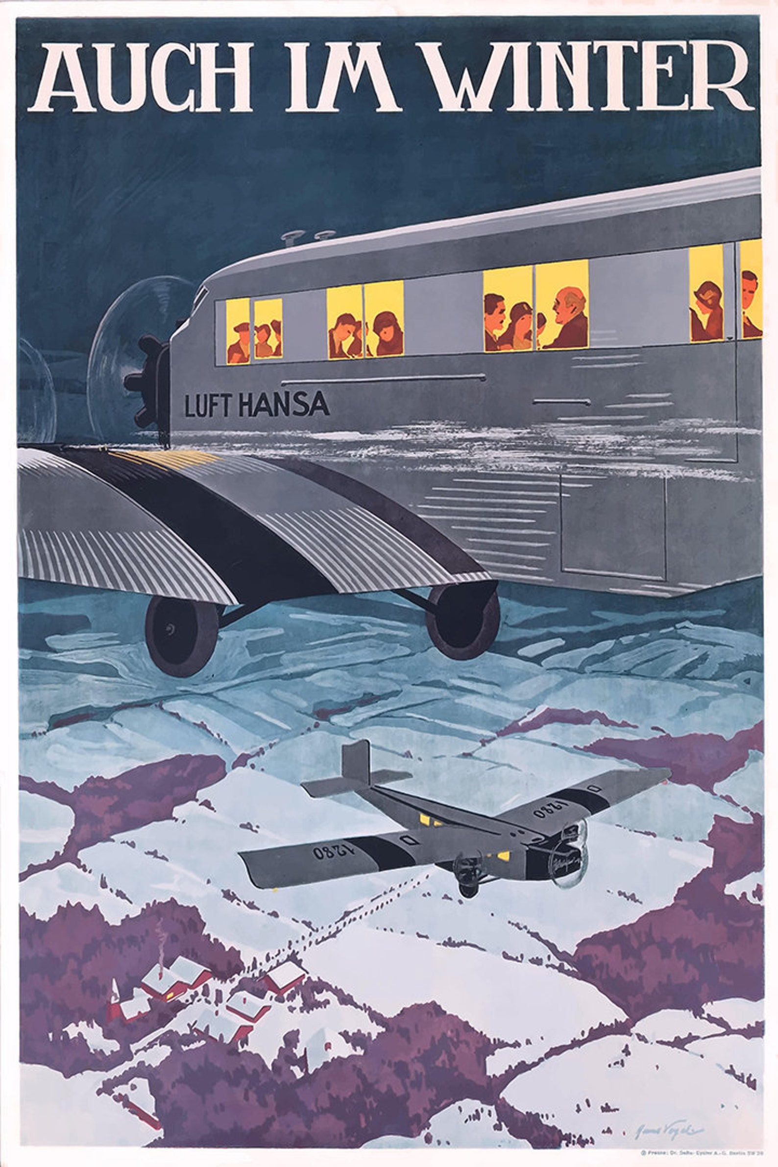 German Travel Poster by Hans Vogel for Lufthansa Airline. 1930. Vintage ...