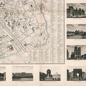 Map of Paris, France, 1843. Restoration Hardware Home Deco Style Old ...