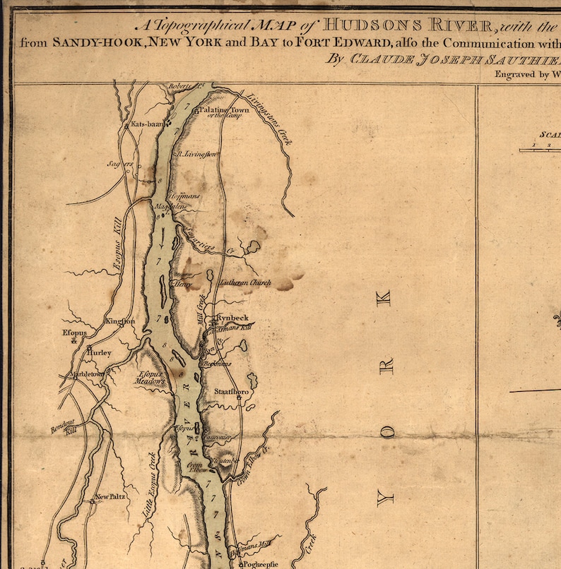Topographical Map of Hudsons hudson River From Sandy-hook - Etsy