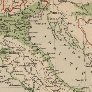 Map of Italy, 1880. Vintage Home Deco Style Old Wall Reproduction Map ...