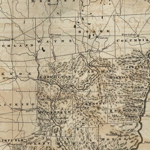 Map of Ohio OH Including County Line, 1820. Vintage Restoration ...