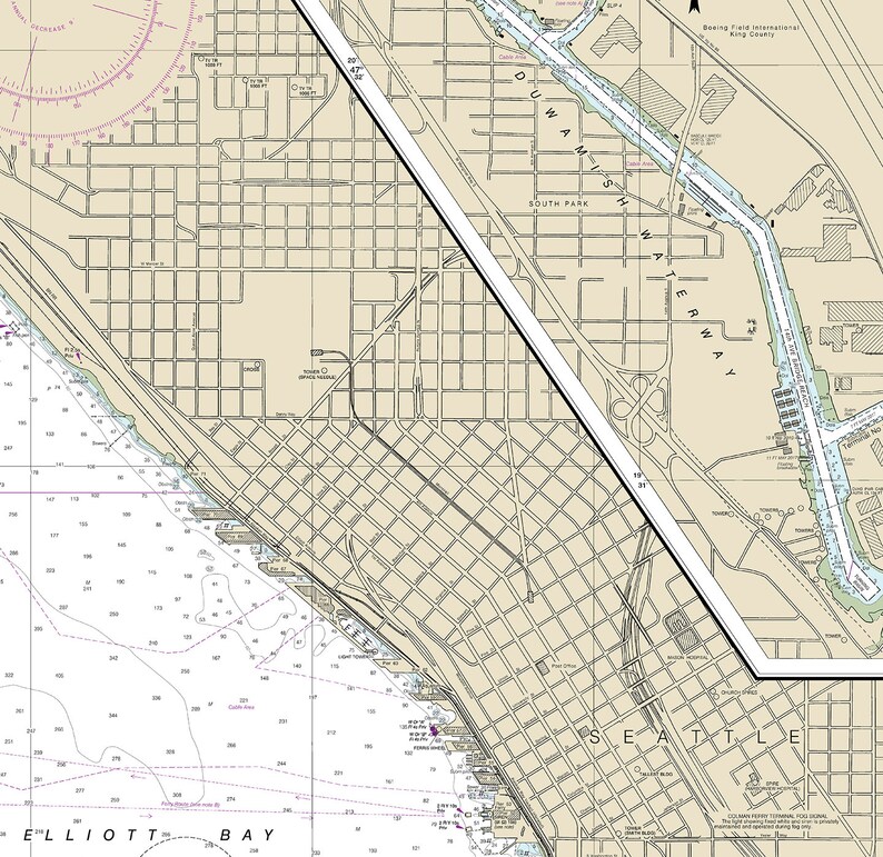 Nautical Charts of Seattle Harbor. 18450 Elliott Bay and - Etsy