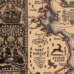 Pictorial Map of Cape Cod, Massachusetts. Vintage Old Wall Reproduction ...