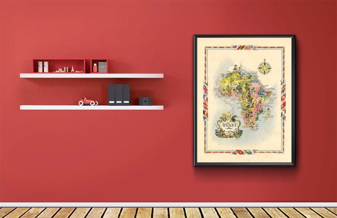 Pictorial Map of Africa, Afrique. Jaques Liozu. Vintage Home Deco Style ...
