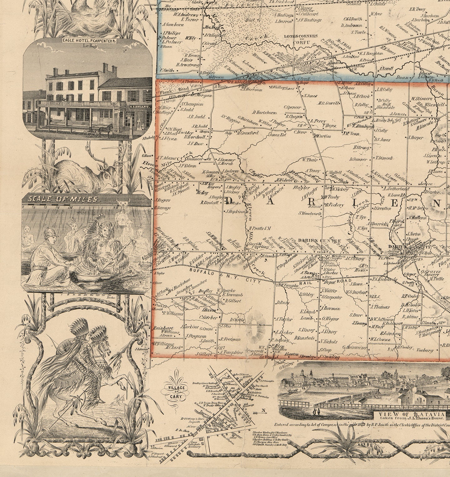 Map of Genesee County New York NY 1854 Home Deco Style Old | Etsy