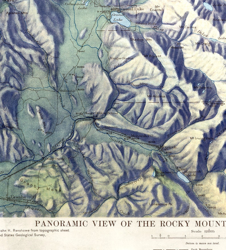 Map of the Rocky Mountain National Park Panoramic View | Etsy