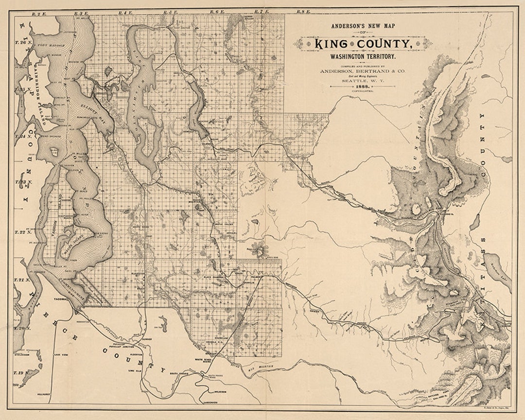 Map of King County, Washington, WT, 1888. Vintage Restoration Hardware ...