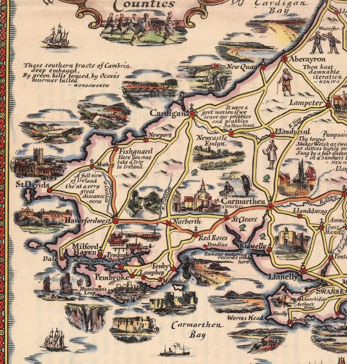 Historic Pictorial Map Esso Pictorial Plan of Wales With - Etsy