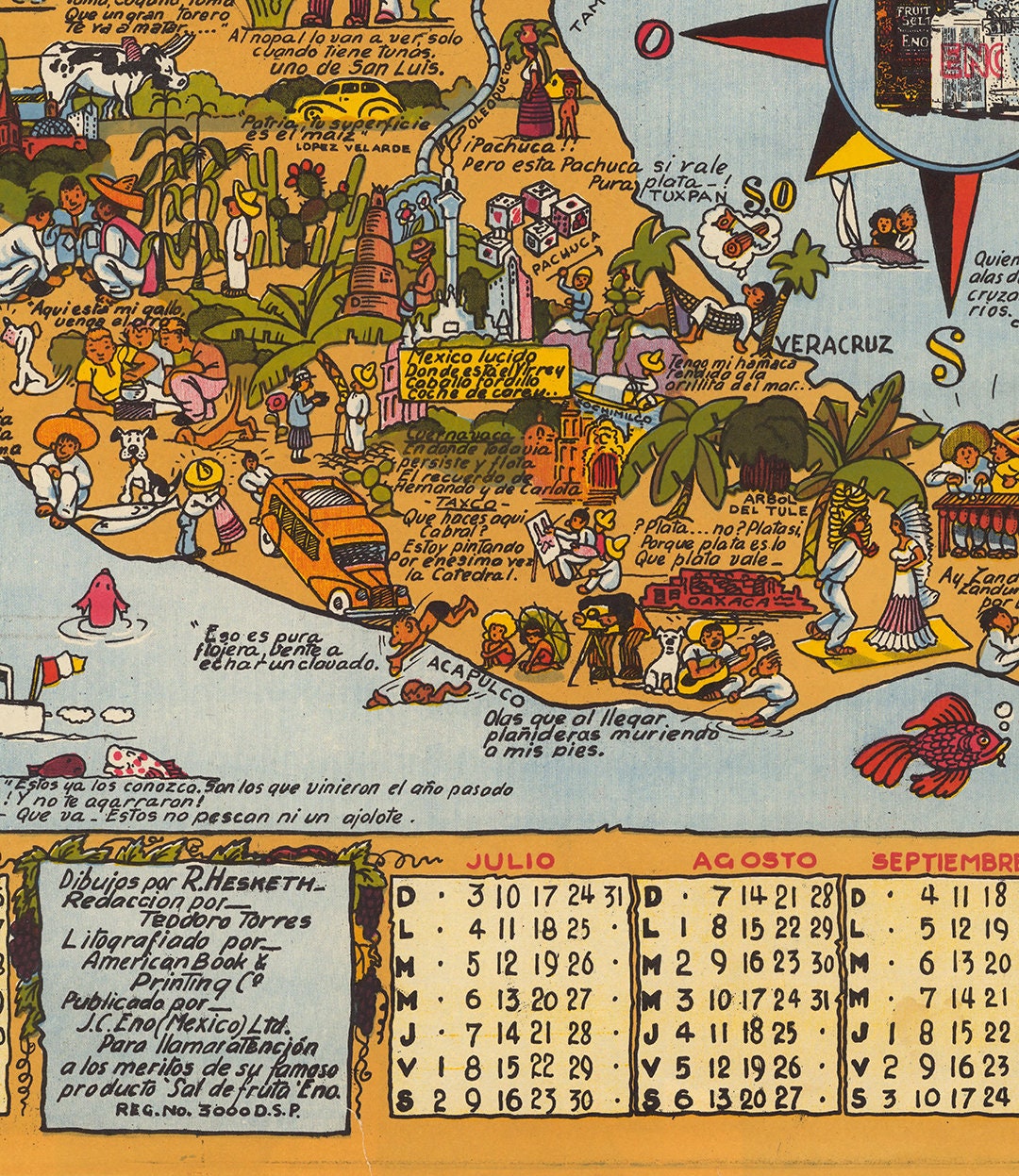 Mapa pictórico de México 1938 . Mapa de los Estados Unidos - Etsy México