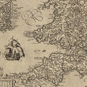 Map of England and Ireland, 1605. Vintage Home Deco Style Old Wall ...