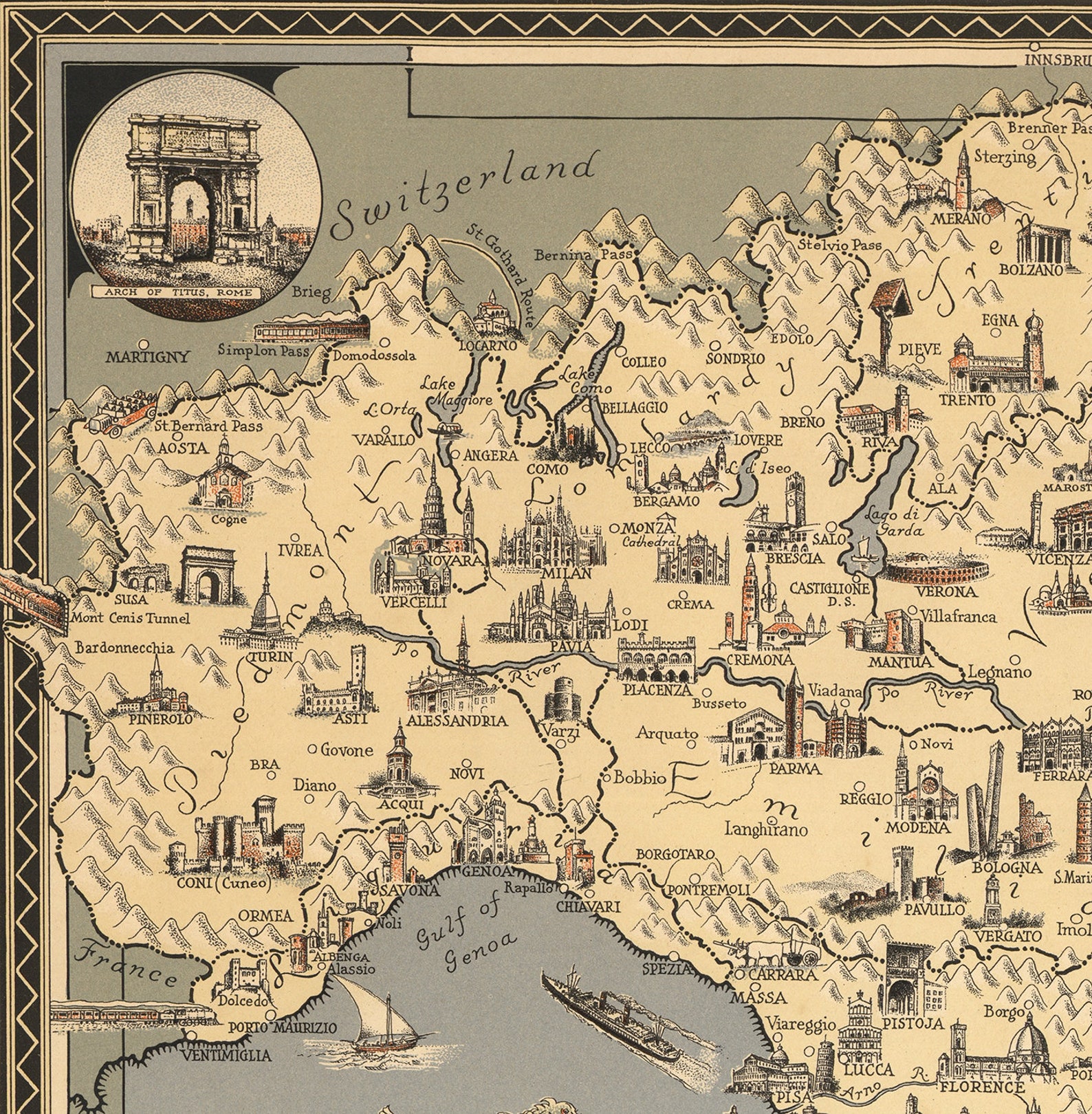 Map of Italy, With Vatican City, Italy, 1935. Vintage Restoration ...