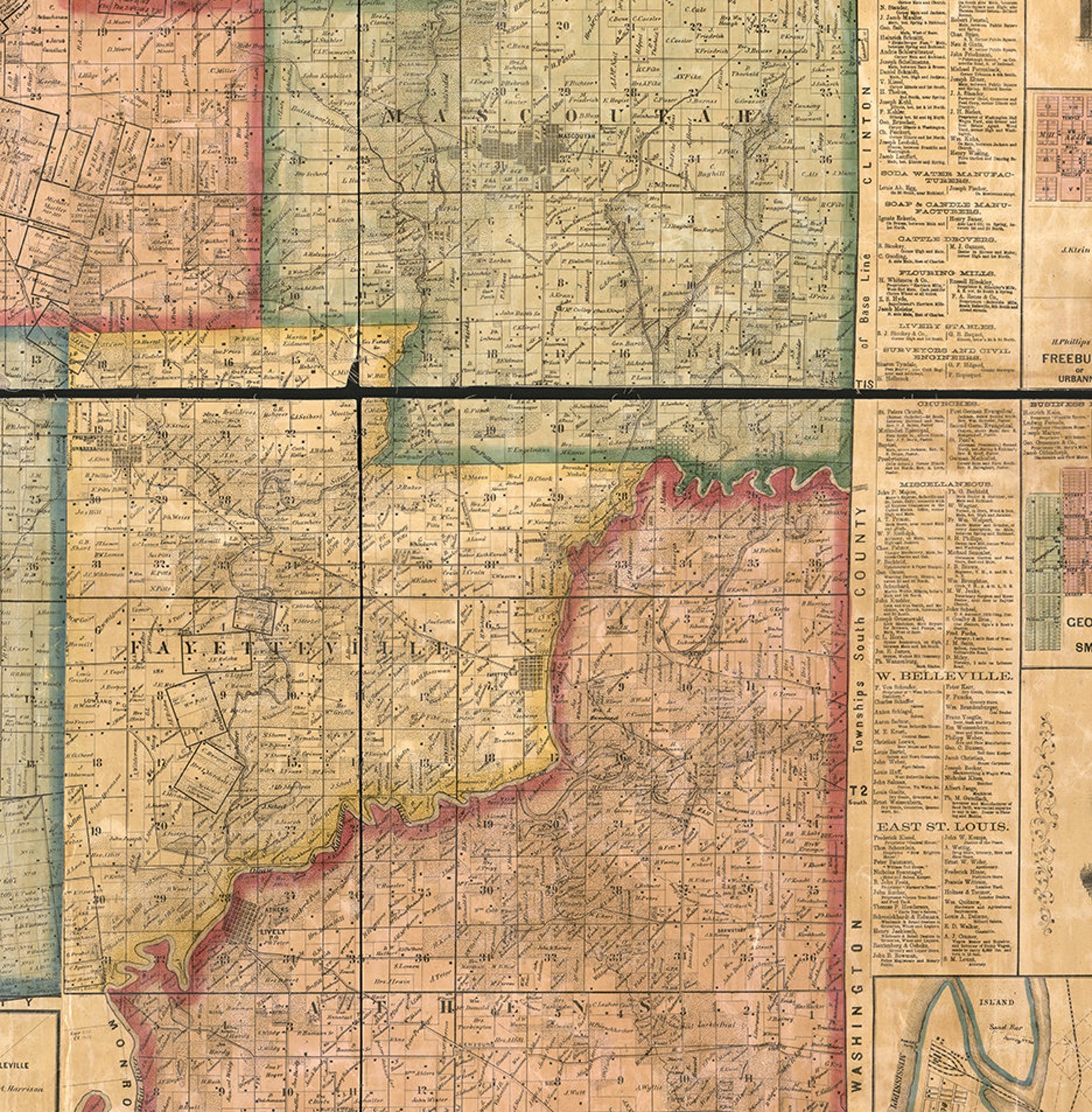 Map of Saint Clair County County Illinois 1863. Vintage | Etsy