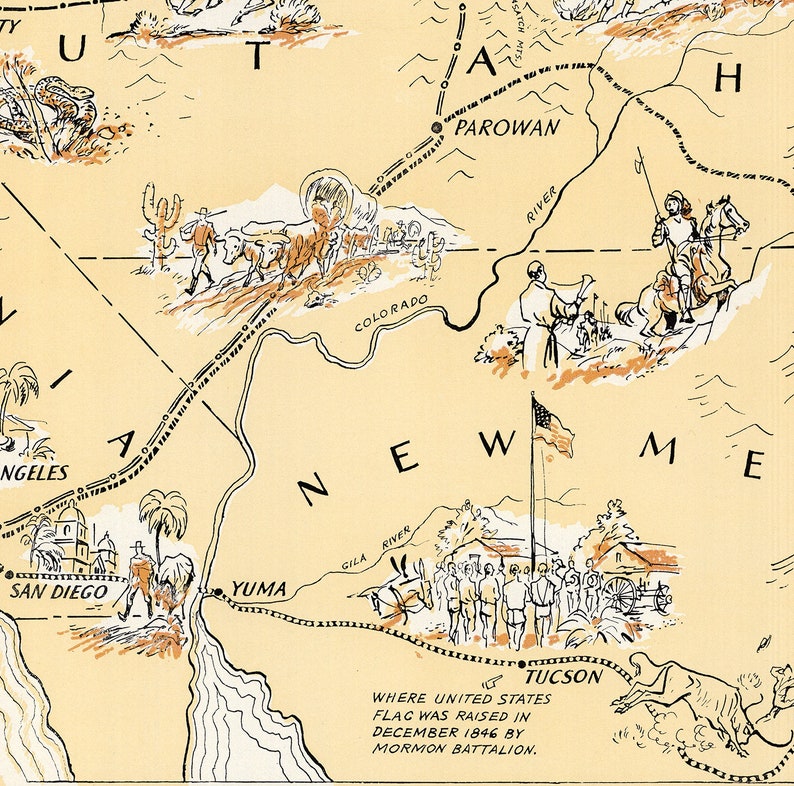 Old Map of Mormon Trail Vintage Pictorial Map Postervintage - Etsy