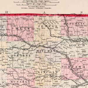 Map of Kansas State. 1881 Vintage Home Deco Style Old Wall Reproduction ...