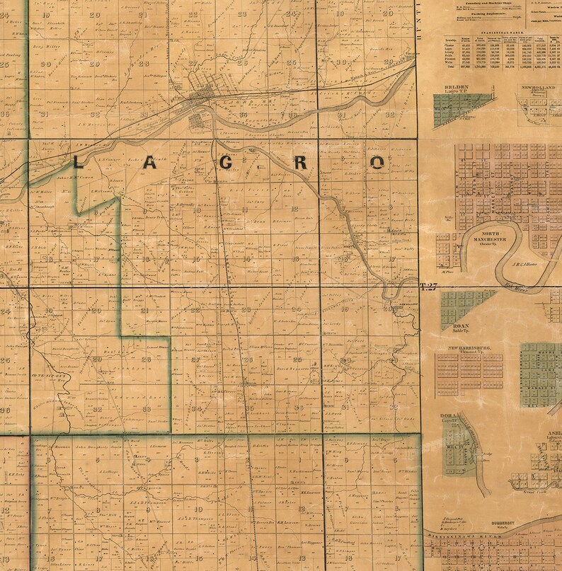 Map of Wabash County Indiana. 1861. Vintage Restoration | Etsy