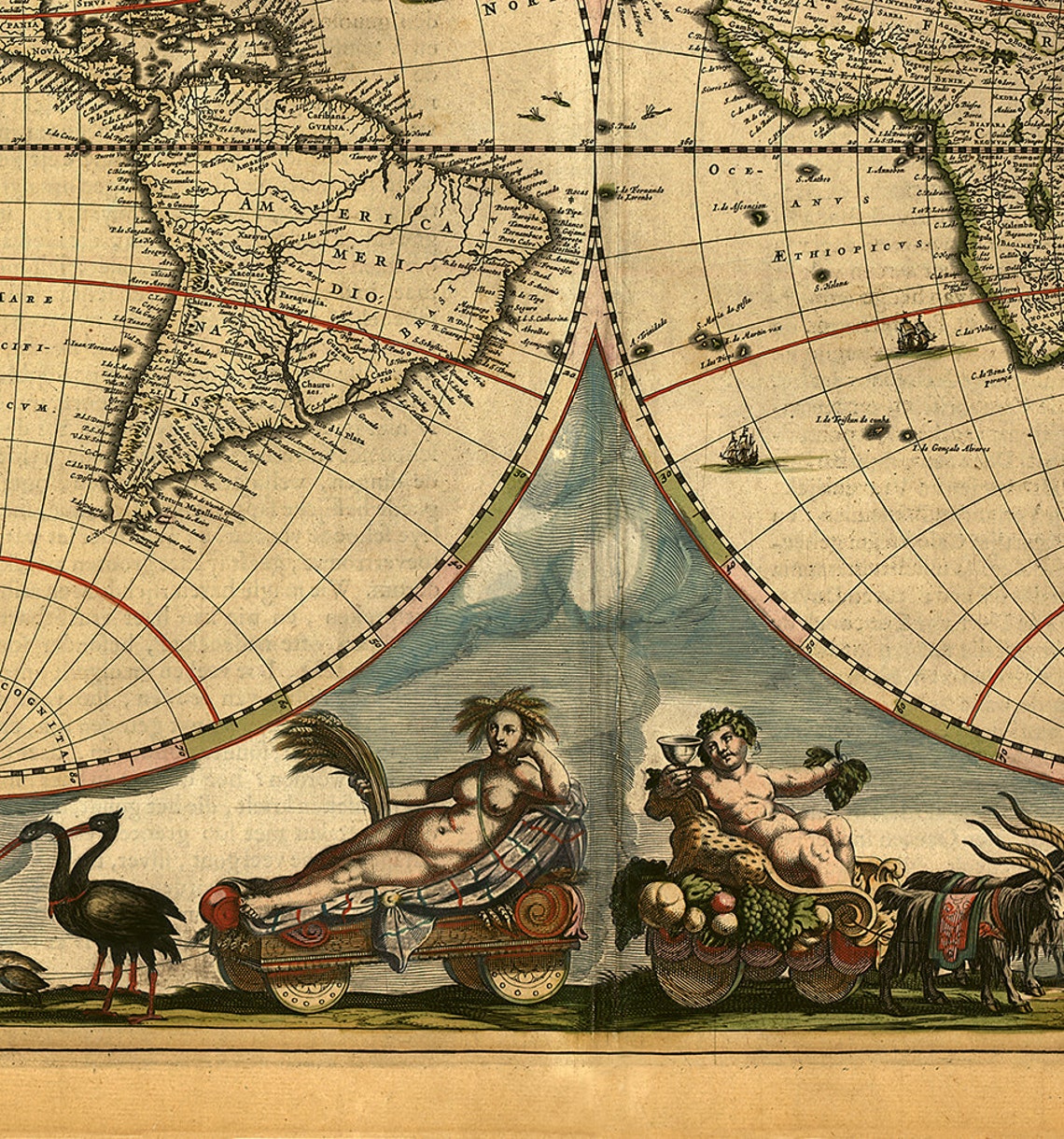 World map of 1684 by J. Blaeu. Restoration Hardware Home | Etsy