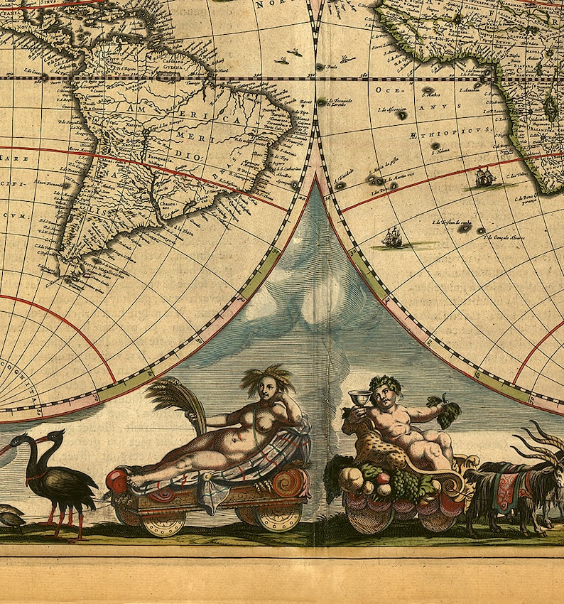 World Map of 1684 by J. Blaeu. Restoration Hardware Home Deco Style Old ...
