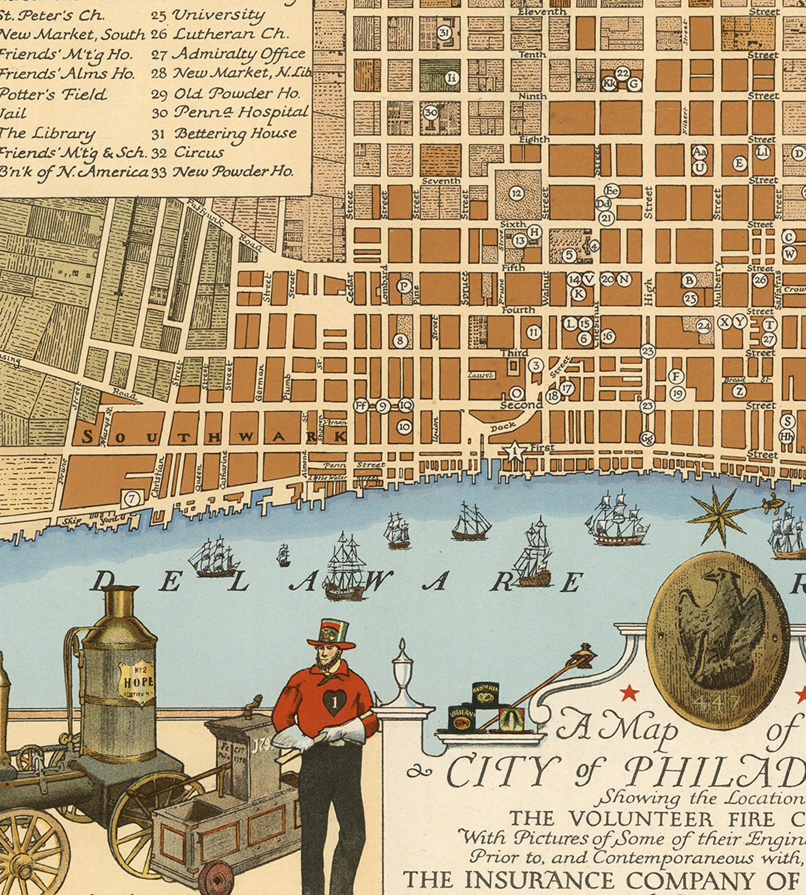 Map of Philadelphia The Volunteer Fire Companies Location | Etsy