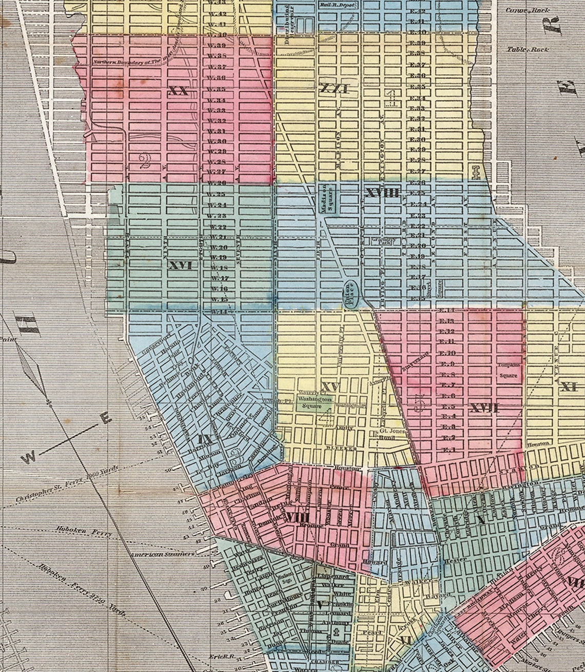 Map of New York City Lower Manhattan 1850. Vintage | Etsy