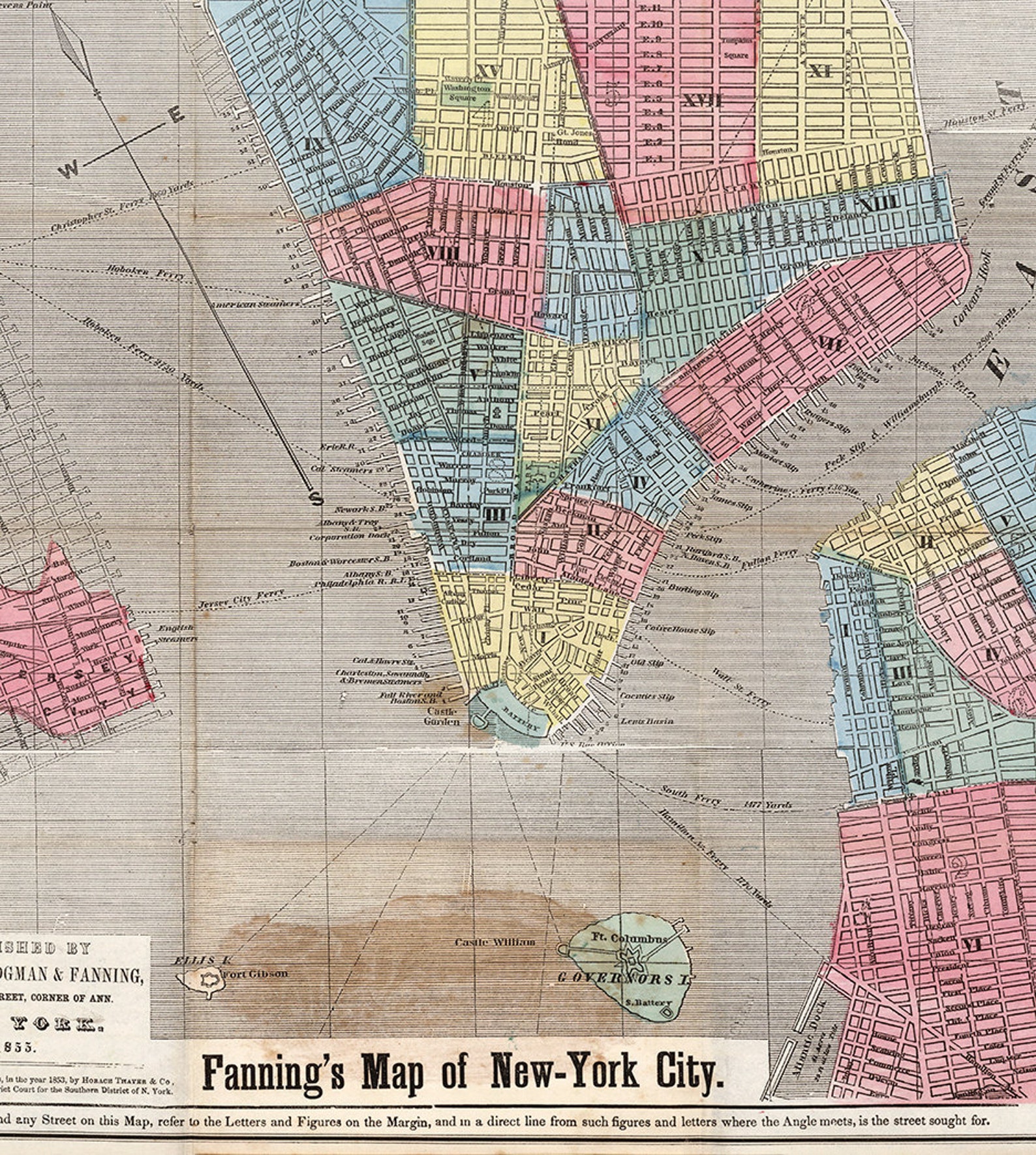 Map of New York City, Lower Manhattan, 1850. Vintage Restoration ...