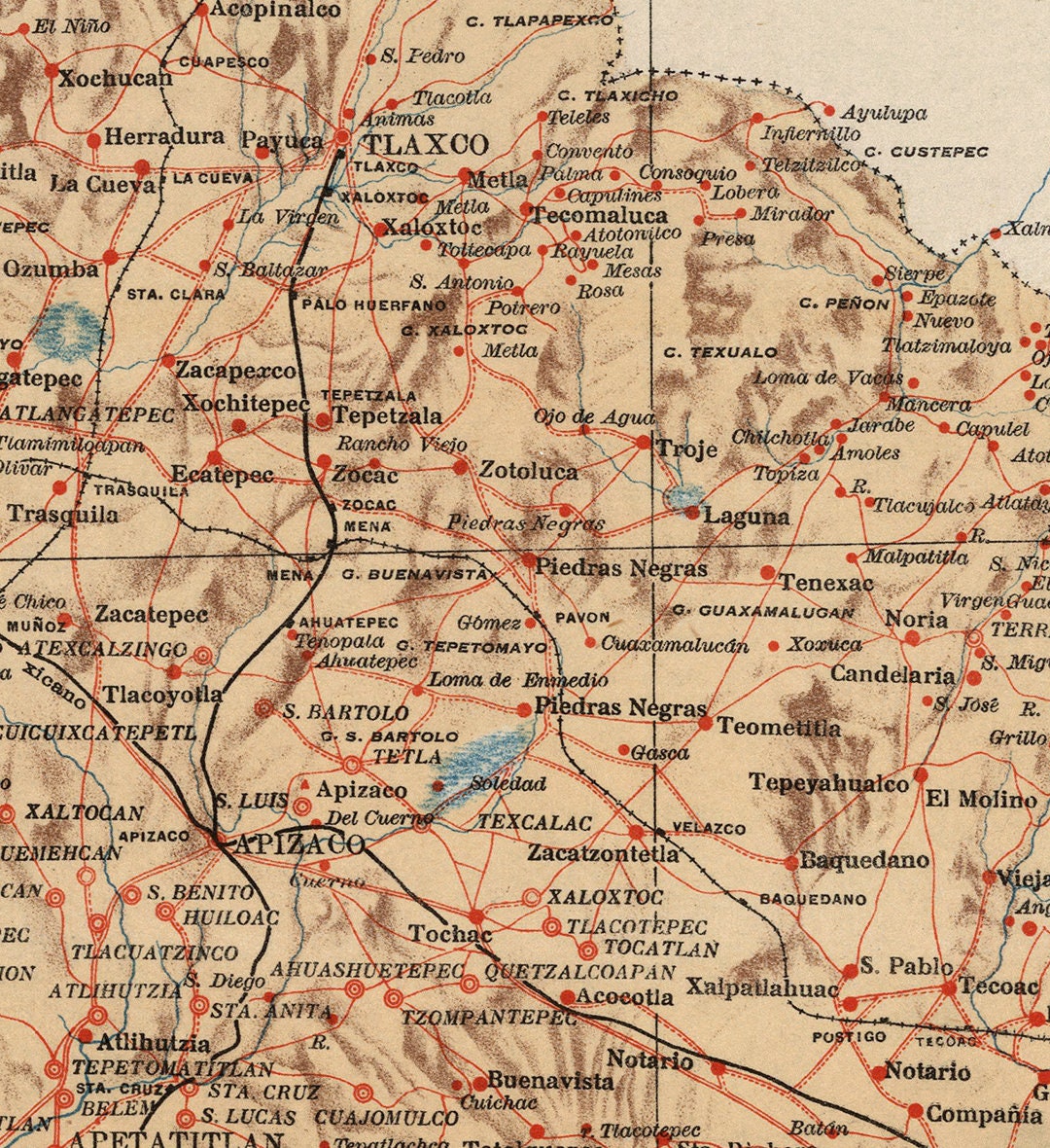 Mapa de Tlaxcala México 1908. Restauración vintage de - Etsy México