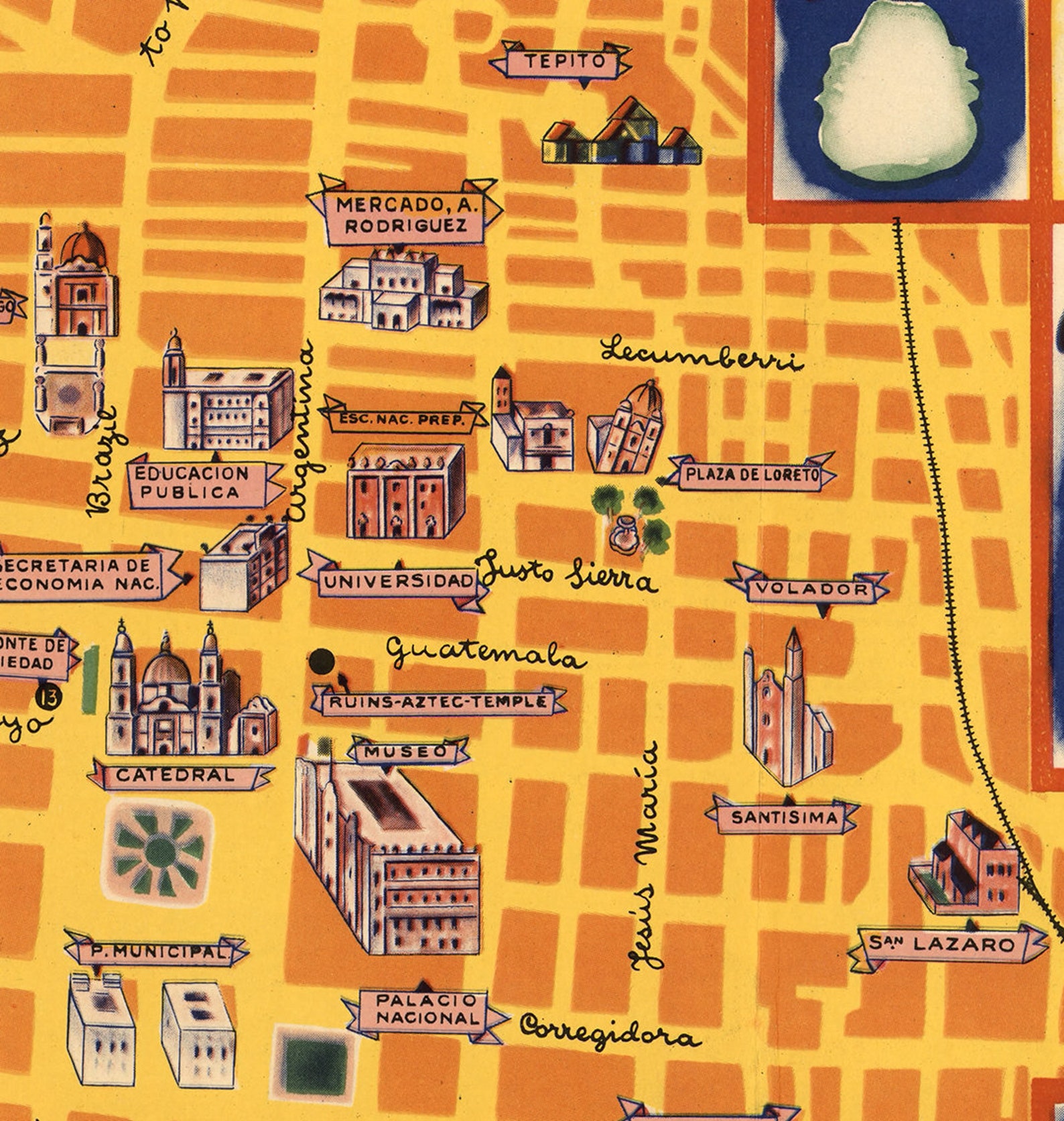 Pictorial Map of Mexico City. Vintage Restoration Hardware - Etsy