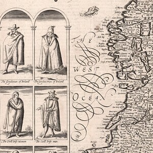 Map of Kingdom of Ireland by John Speed, 1676. Vintage Home Deco Style ...