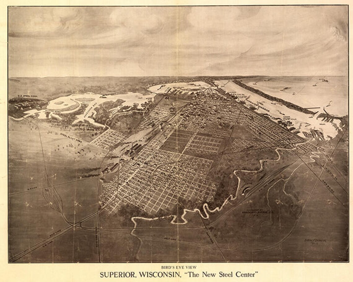 Map of Superior Douglas Co. Wisconsin 1913 WI. Vintage | Etsy