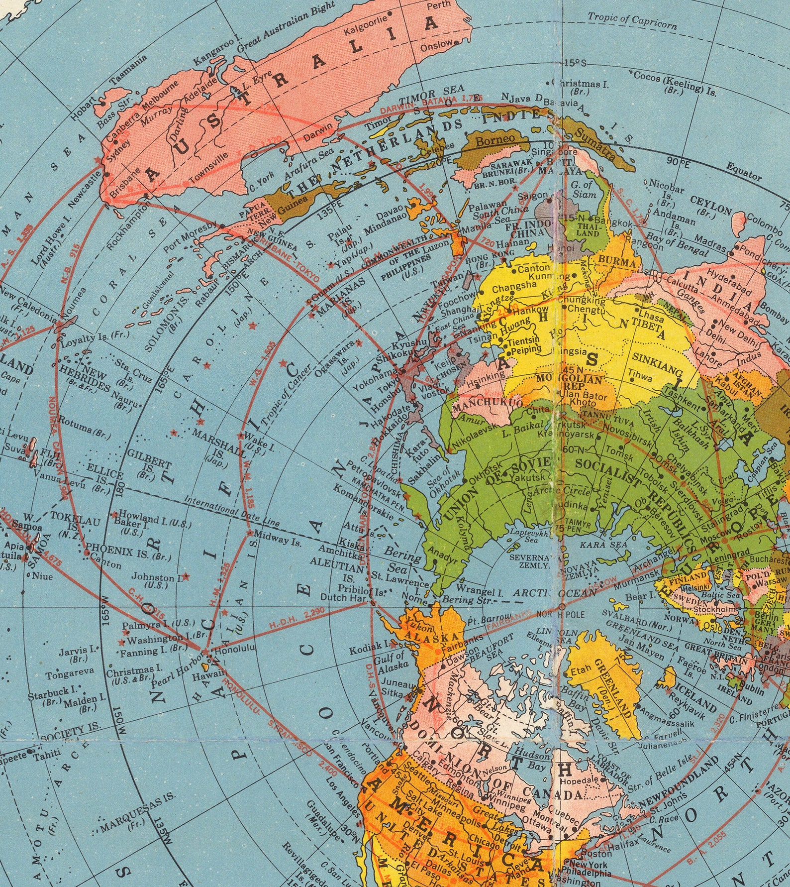 Air Age Map of the World. A Polar Projection Map Print. - Etsy