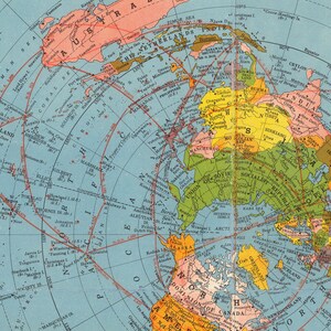 Air Age Map of the World. A Polar Projection Map Print. Vintage ...
