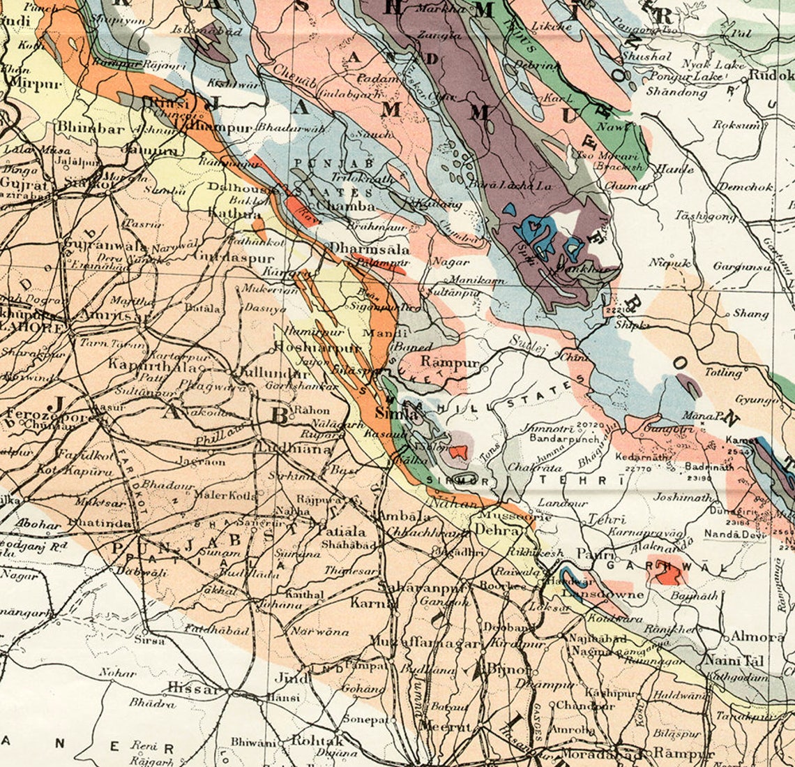 Geological Map of Himalaya and Tibet, 1933 . Restoration Hardware Home ...