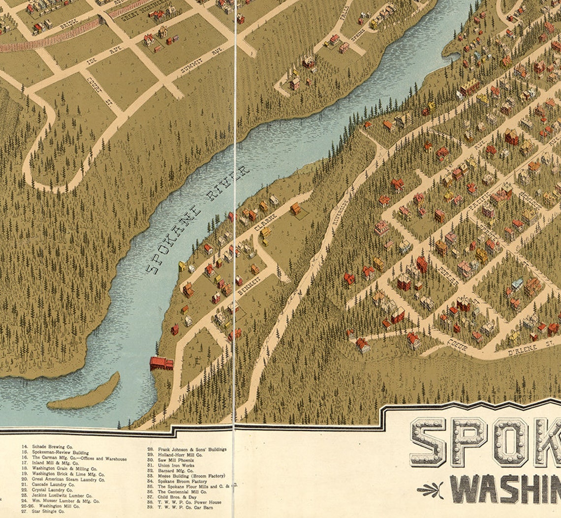 Map of Spokane Washington W.A 1905. Vintage Restoration - Etsy