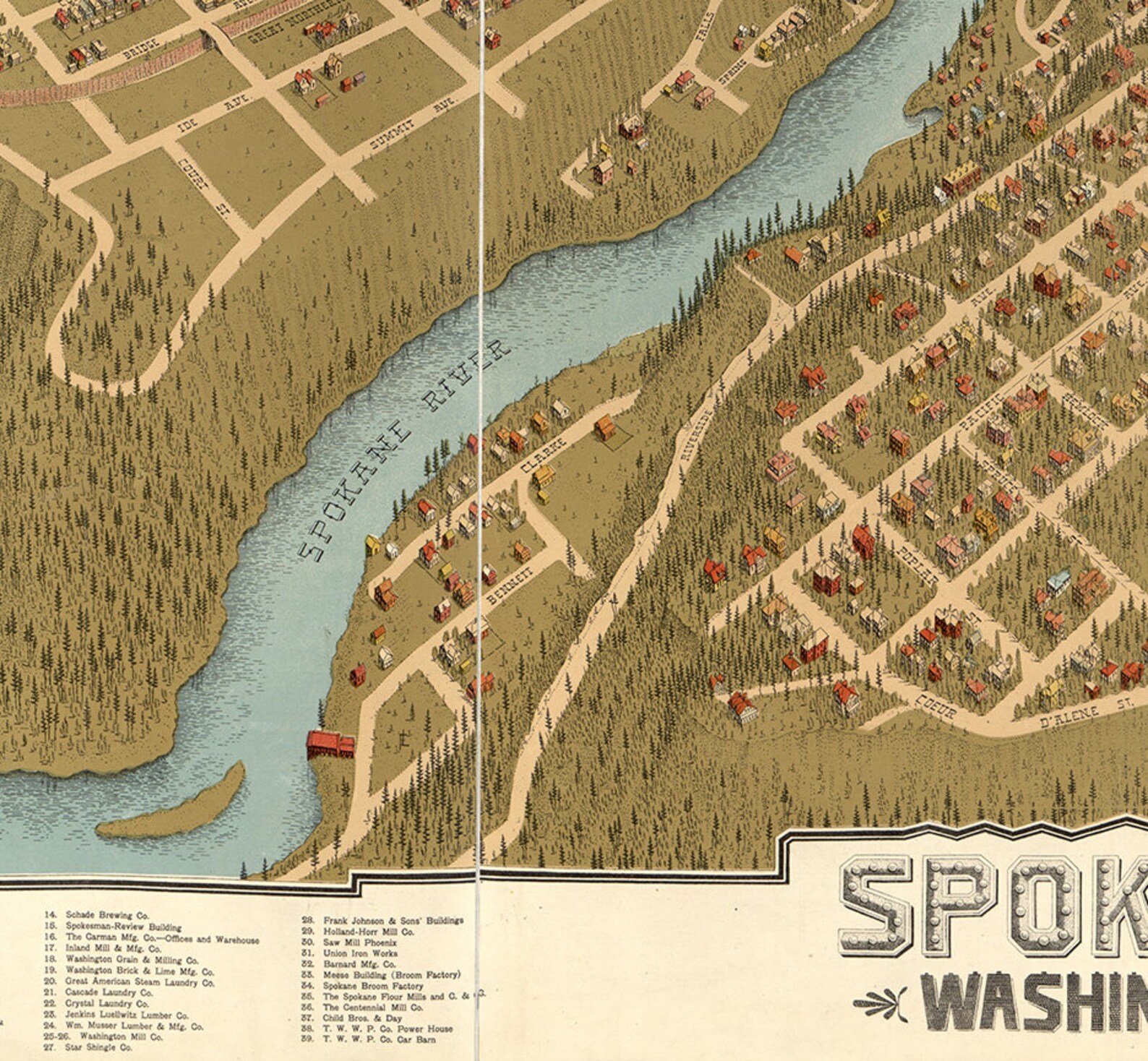 Map of Spokane Washington W.A 1905. Vintage Restoration - Etsy