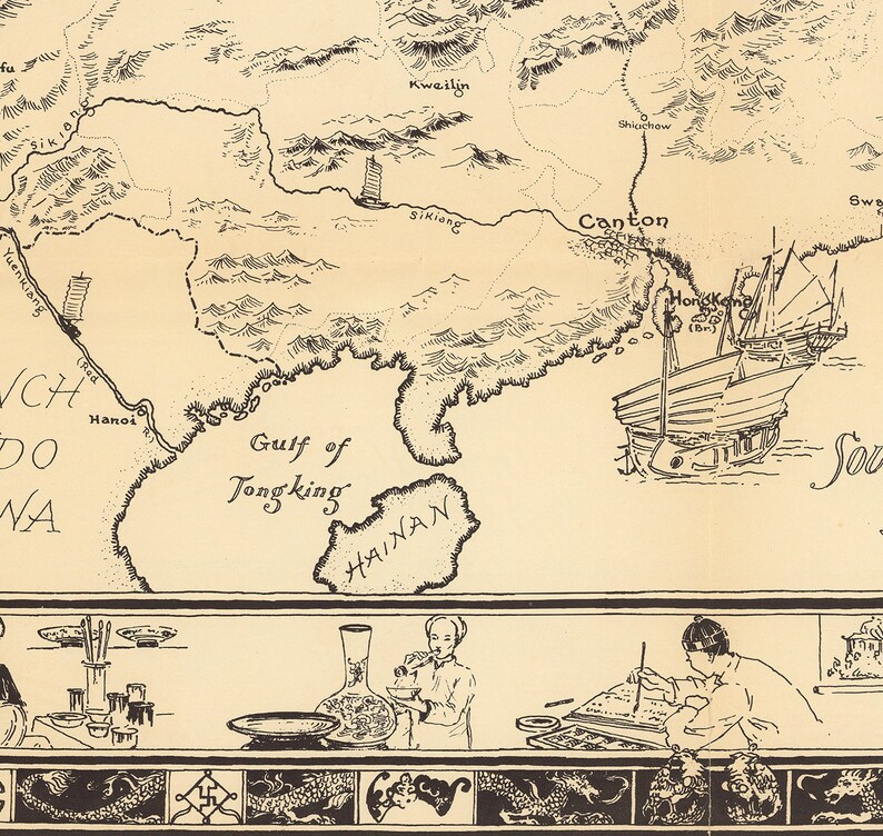 The historic Map of China 1932. Vintage restoration hardware | Etsy