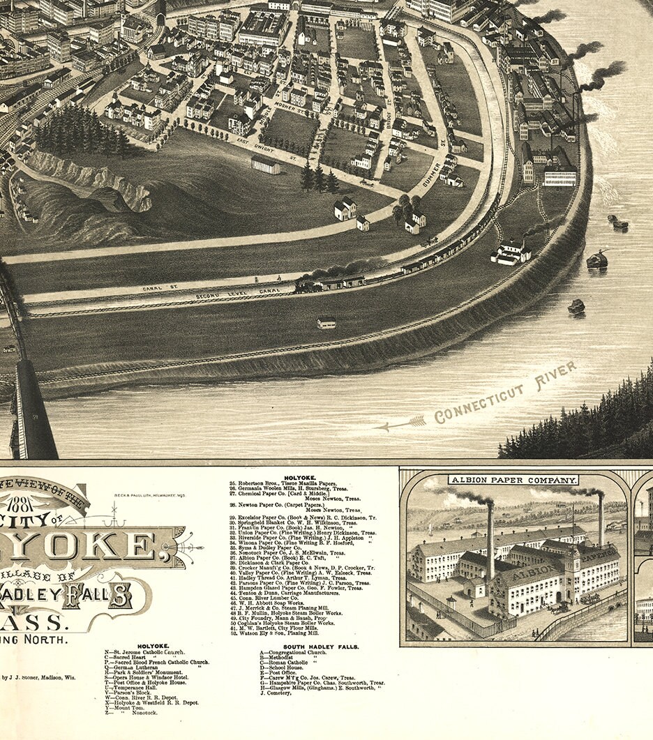 Map of Holyoke and Village of South Hadley Falls Hampden Co | Etsy