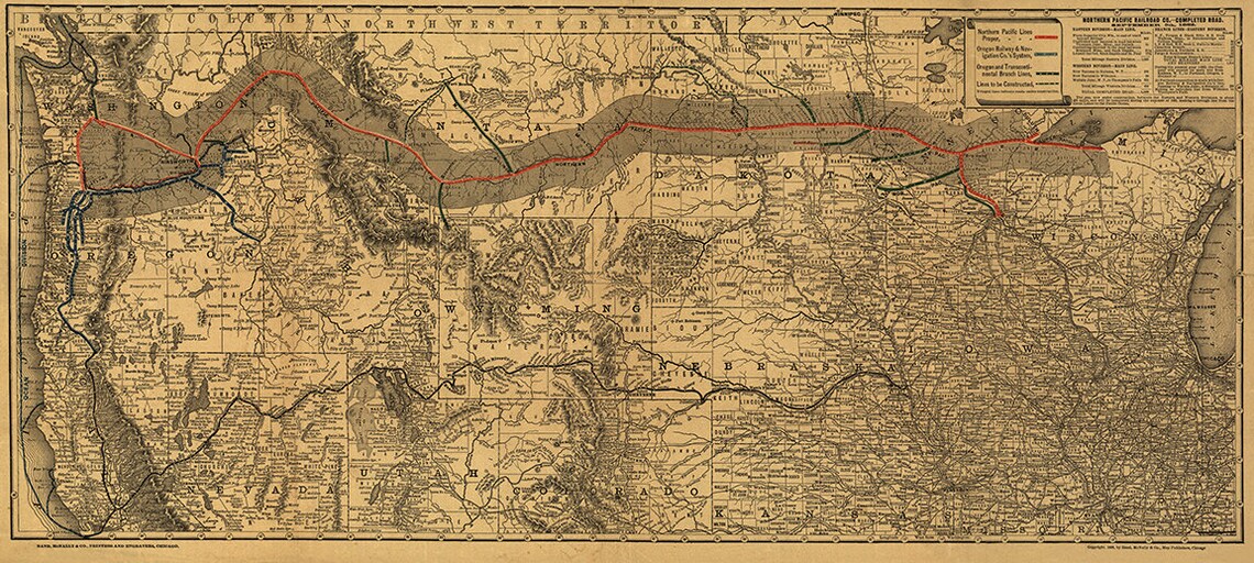 Map of Complete Northern Pacific Railroad Co. 1882. Restoration ...