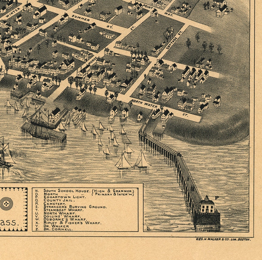 Map of Edgartown Duke's County Martha's Vineyard | Etsy