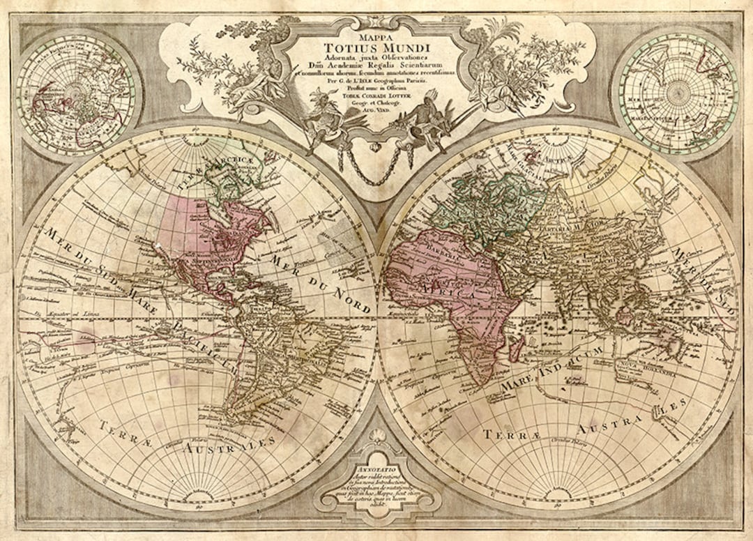 World Map of 1775 by Tobiae Conradi Lotter. Vintage Restoration ...