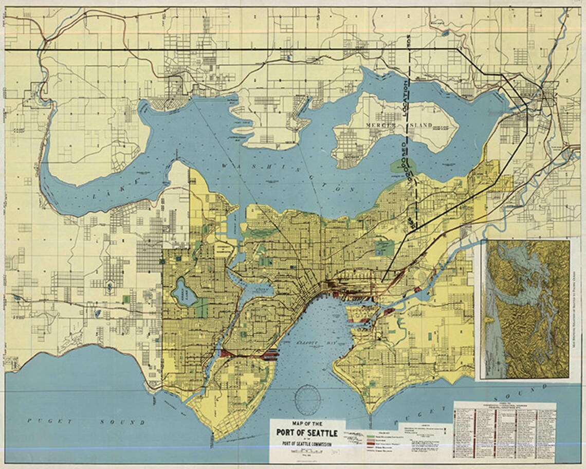 Map of Port of Seattle King County Washington WA. 1918. | Etsy