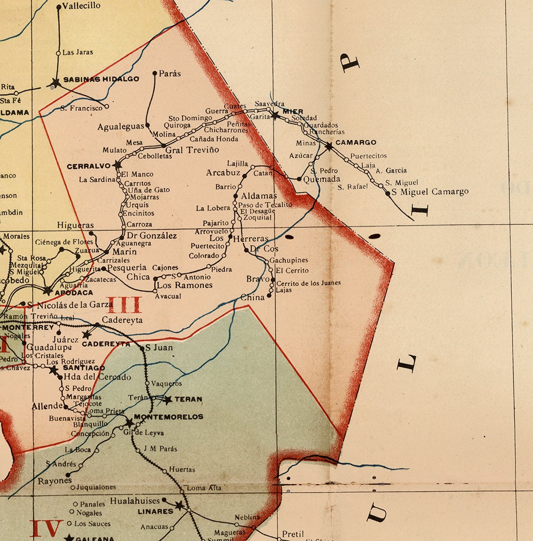 Map of Nuevo Leon Mexico 1904. Vintage Restoration Hardware | Etsy