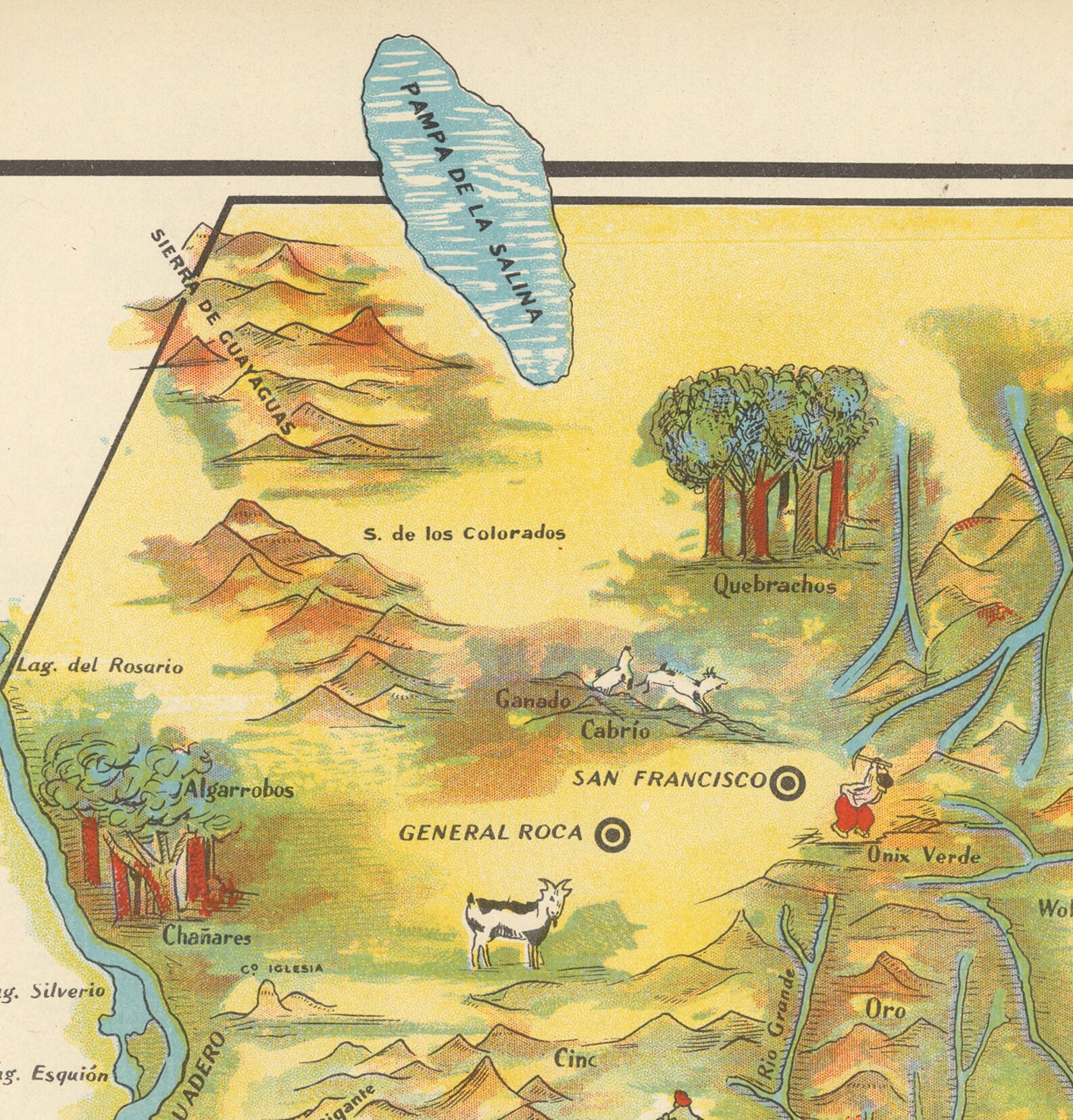 Pictorial Map of San Luis. Argentina. Vintage Home Deco Style Old Wall ...
