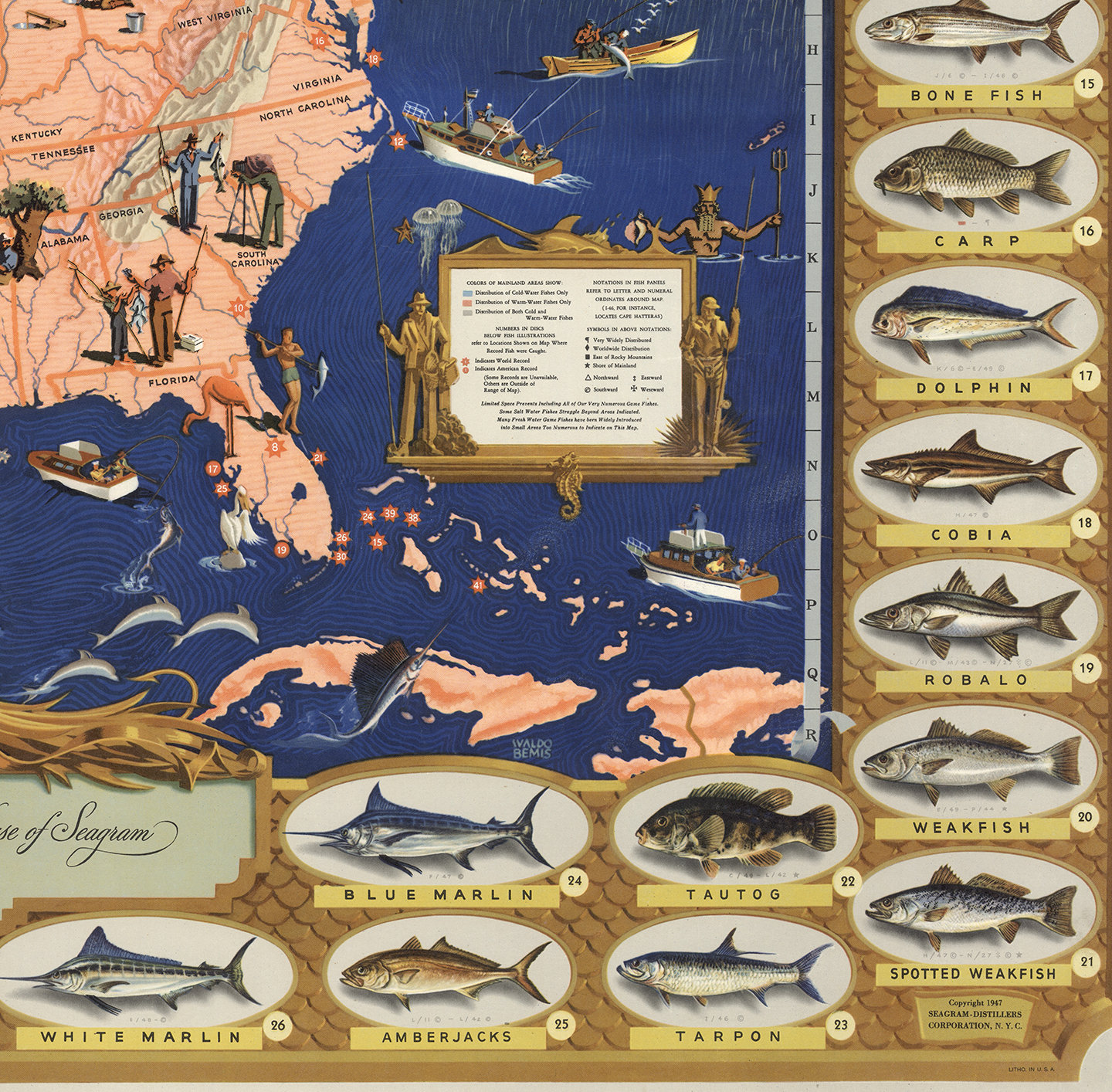 Game Fish Cyclopedia Map of the United States and Neighboring - Etsy