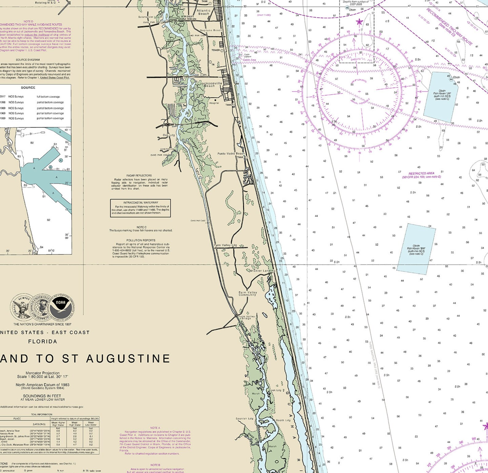 Nautical Charts of Amelia Island to St Augustine 11488. Florida. Giclée ...